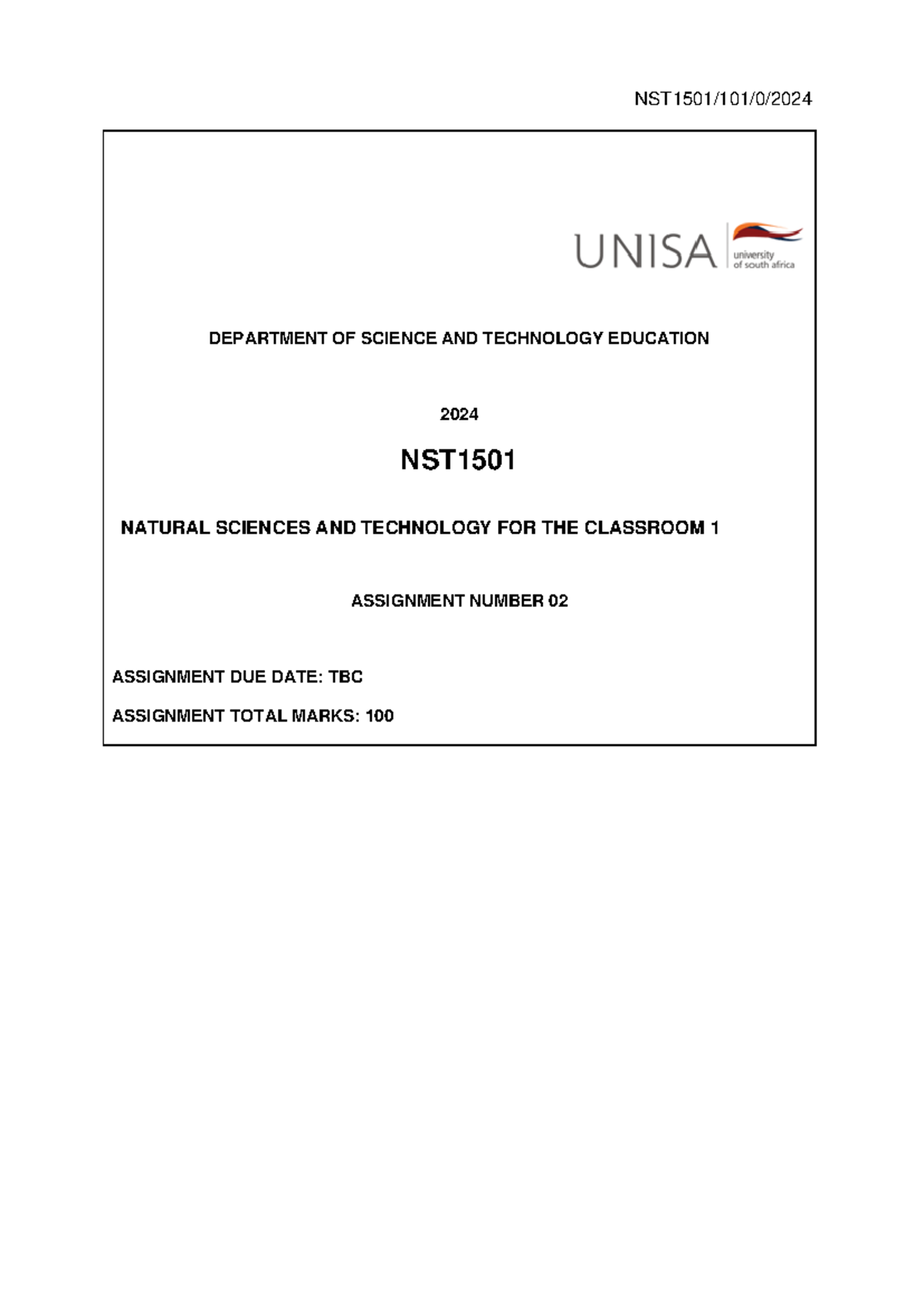 NST1501 Assignment 02 OF TUT Letter 101 2024 - NST1501/101/0 ...