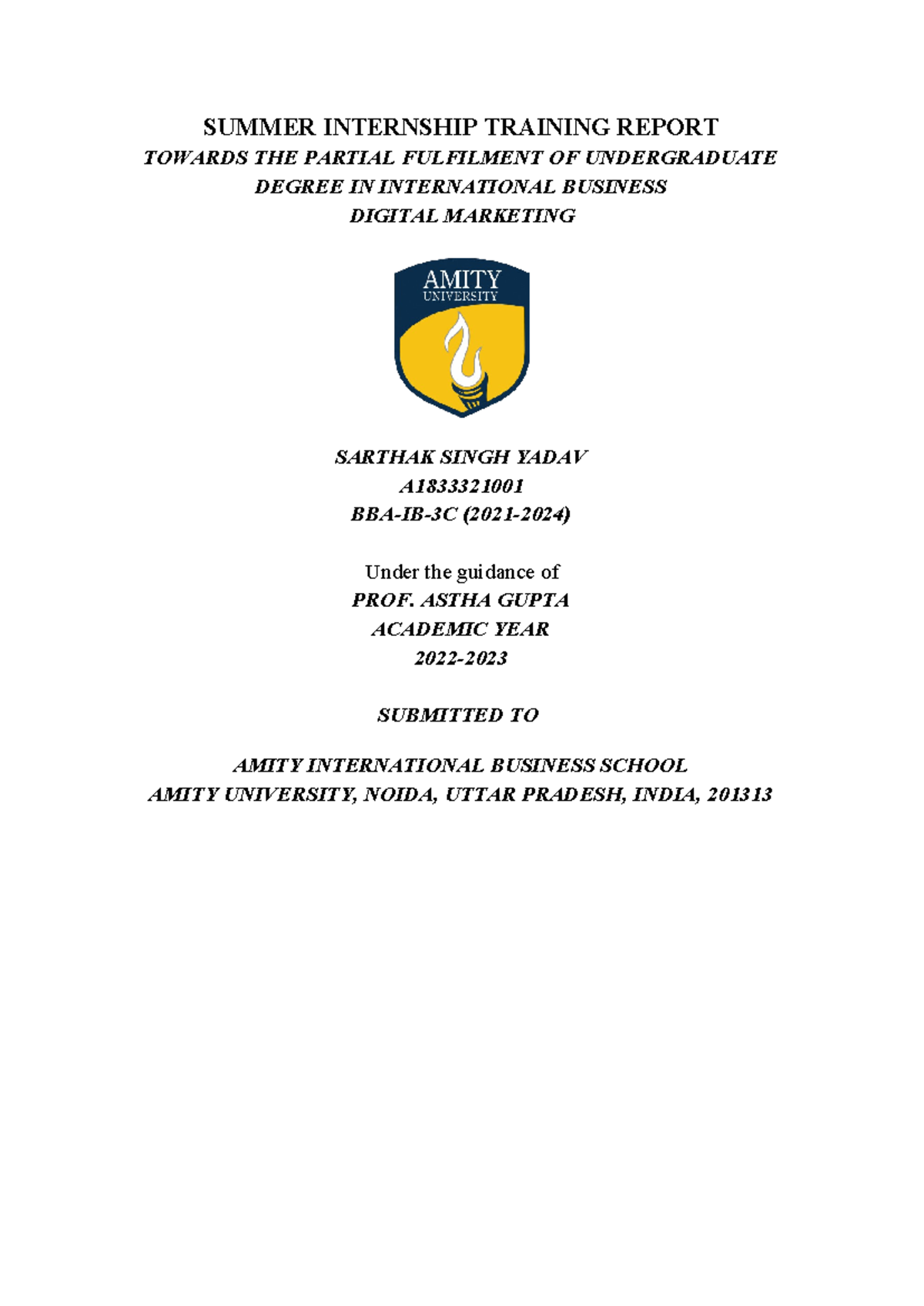 Ntcc smmer report - hjhvhvmv - SUMMER INTERNSHIP TRAINING REPORT ...