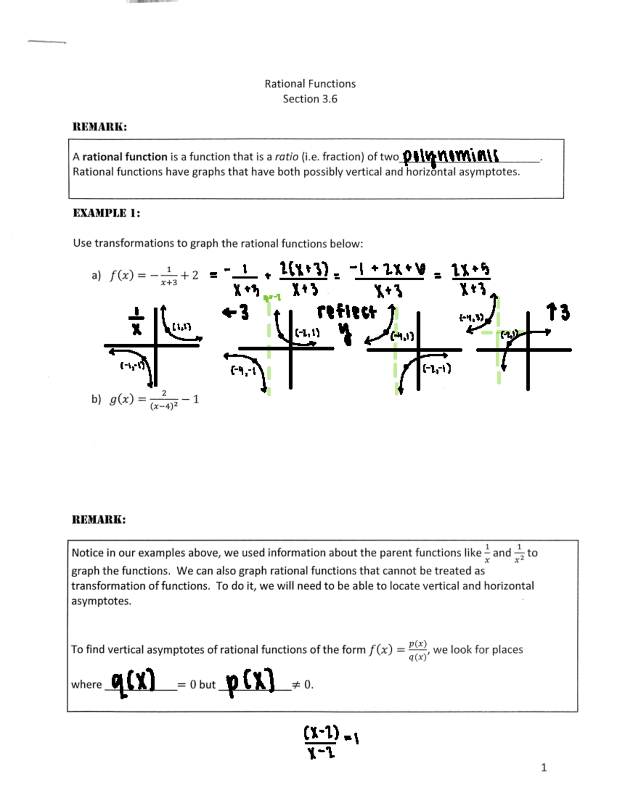 MATH112 14 - Rational Functions - polynomials Tis (1x+3) =-1+2x+P -2A X ...
