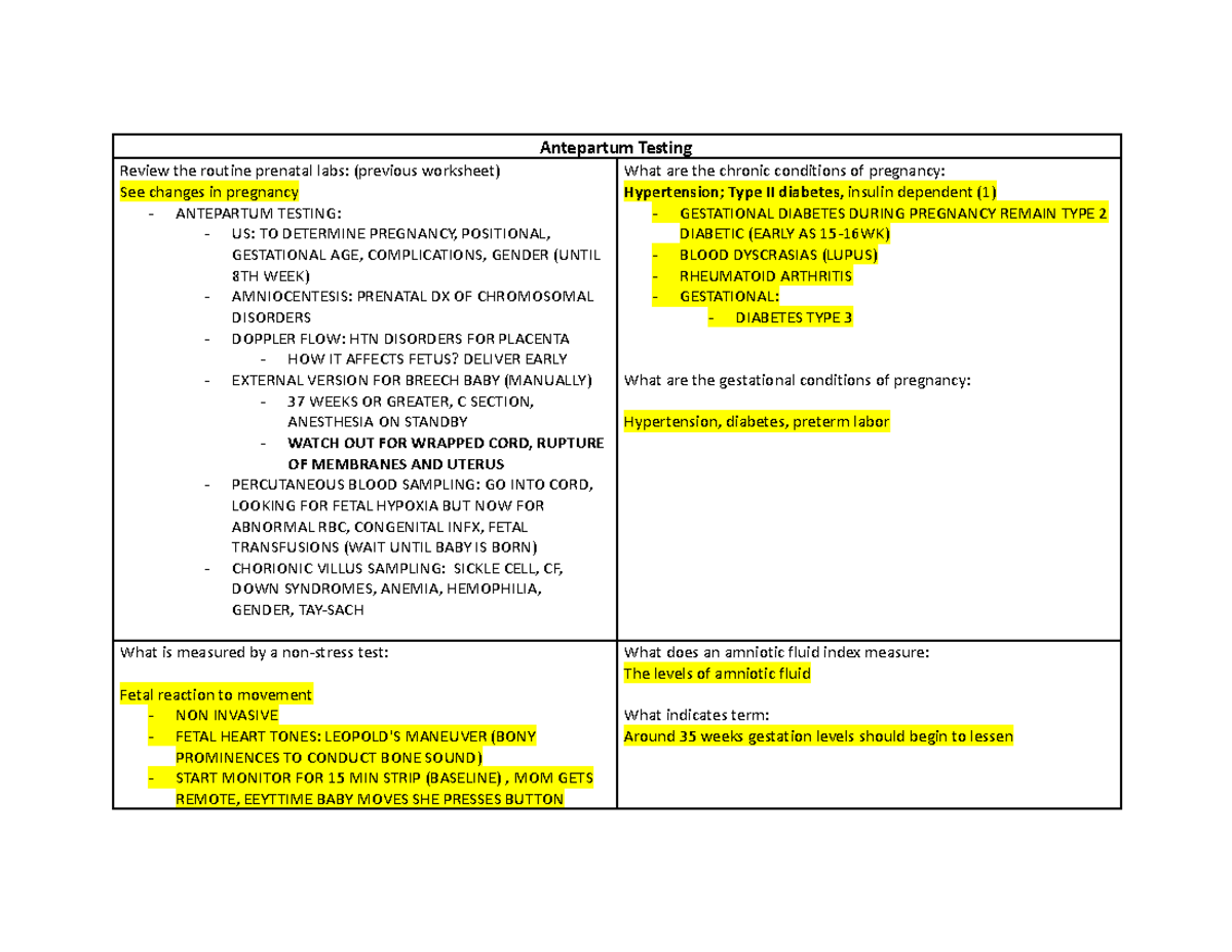 Antepartum testing - Antepartum Testing Review the routine prenatal ...