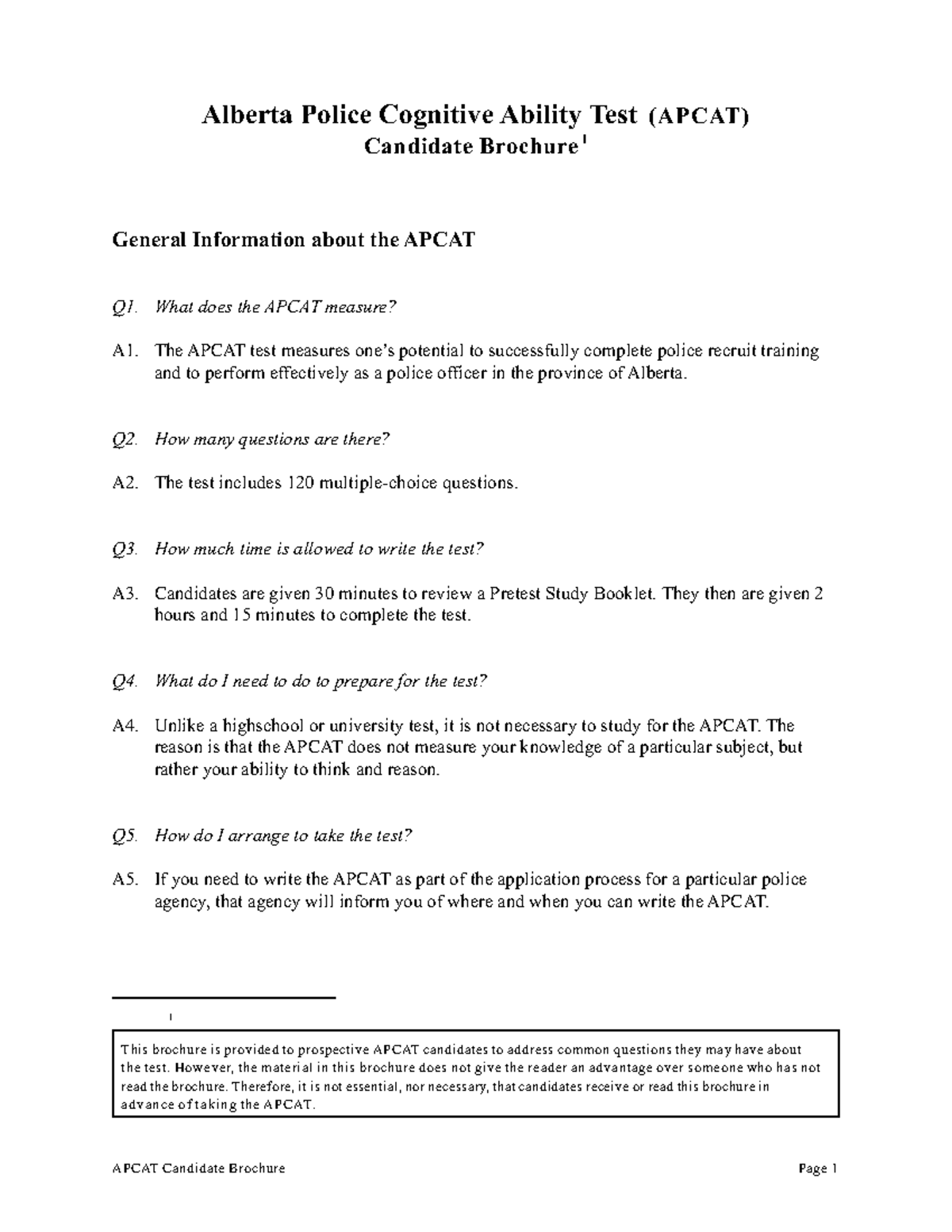 Apcatpre test guide - 1 This brochure is provided to prospective APCAT ...