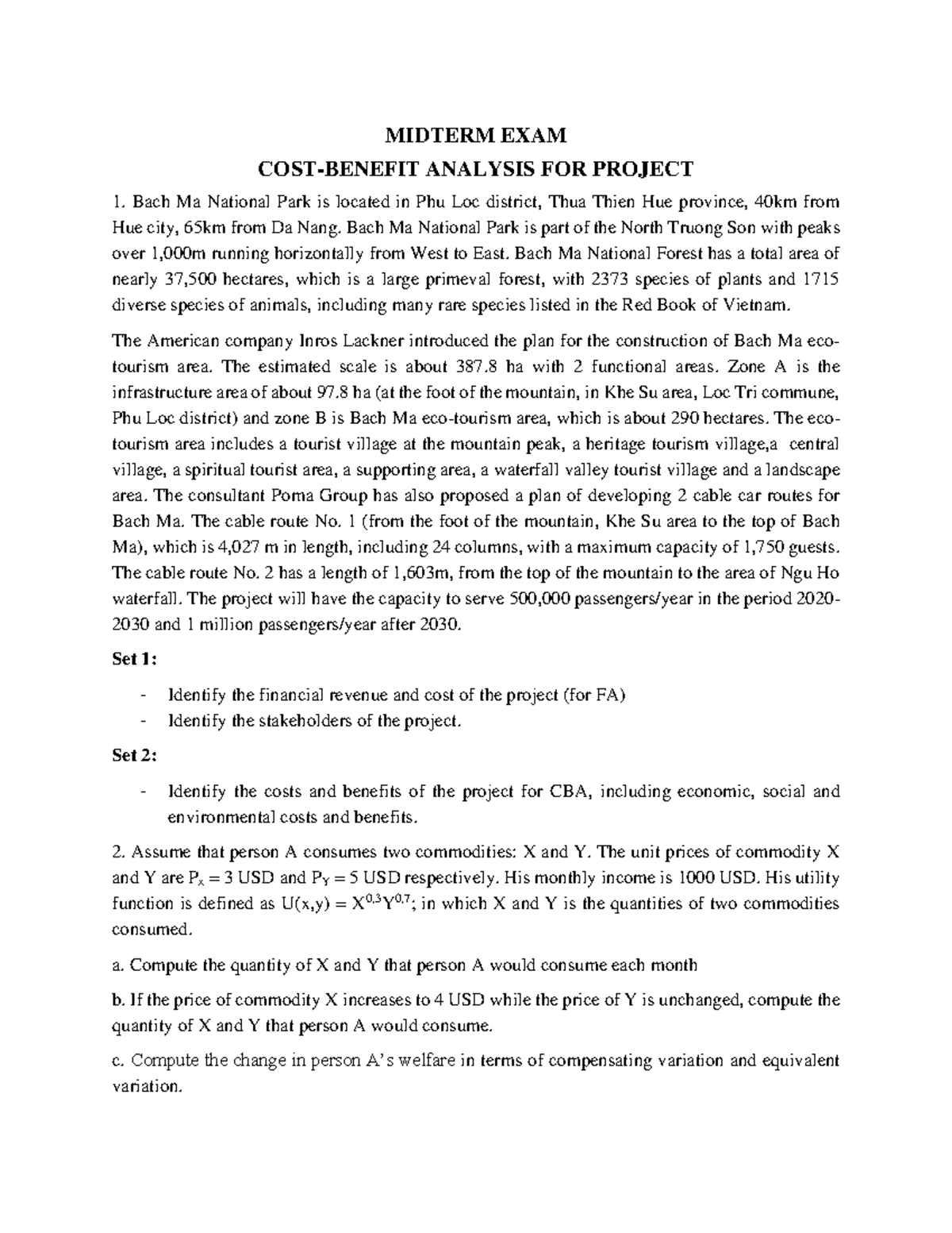 Kiem tra CBA Spring 23 - CBA exam - MIDTERM EXAM COST-BENEFIT ANALYSIS ...