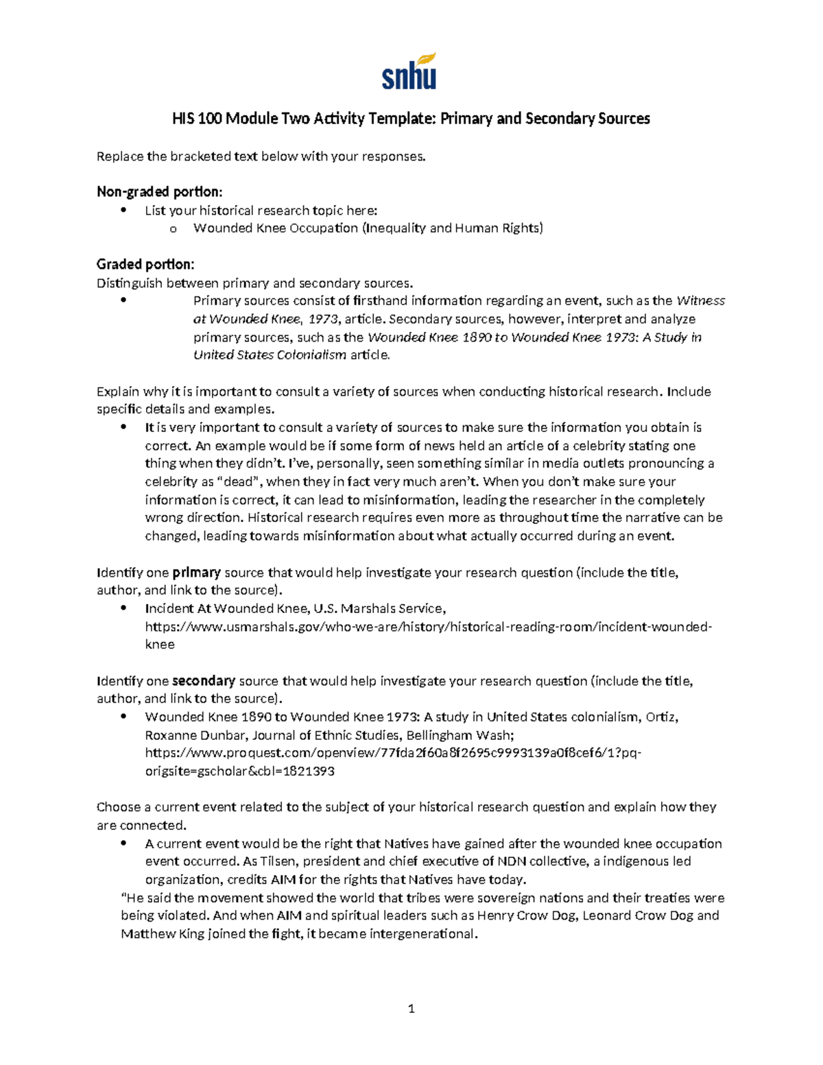 HIS 100 Module Two Activity Sources - HIS 100 Module Two Activity ...