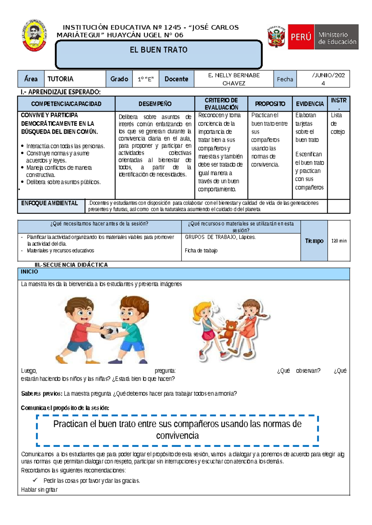 Buen trato - Sesion de clase - INSTITUCIÓN EDUCATIVA Nº 1245 - “JOSÉ CARLOS MARIÁTEGUI” HUAYCÁN ...