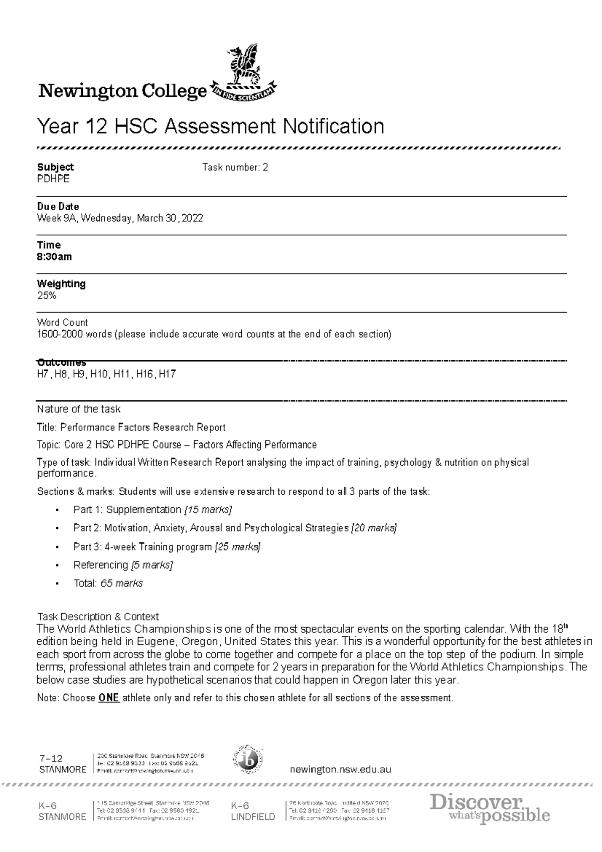 2022 Assessment 2 Notification - Year 12 HSC Assessment Notification ...