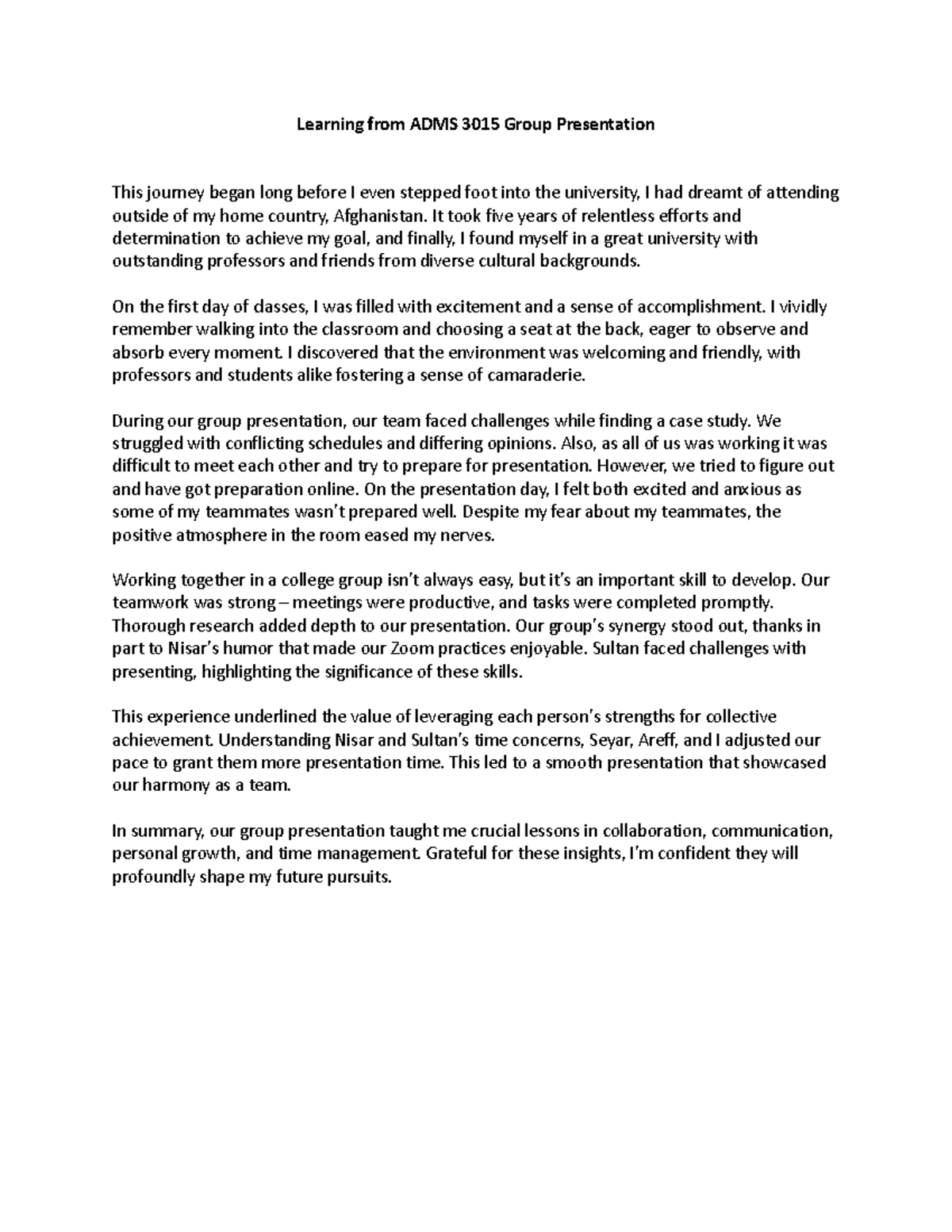 Refelection Homework - This is A home work. - ADM601 - Seneca College ...