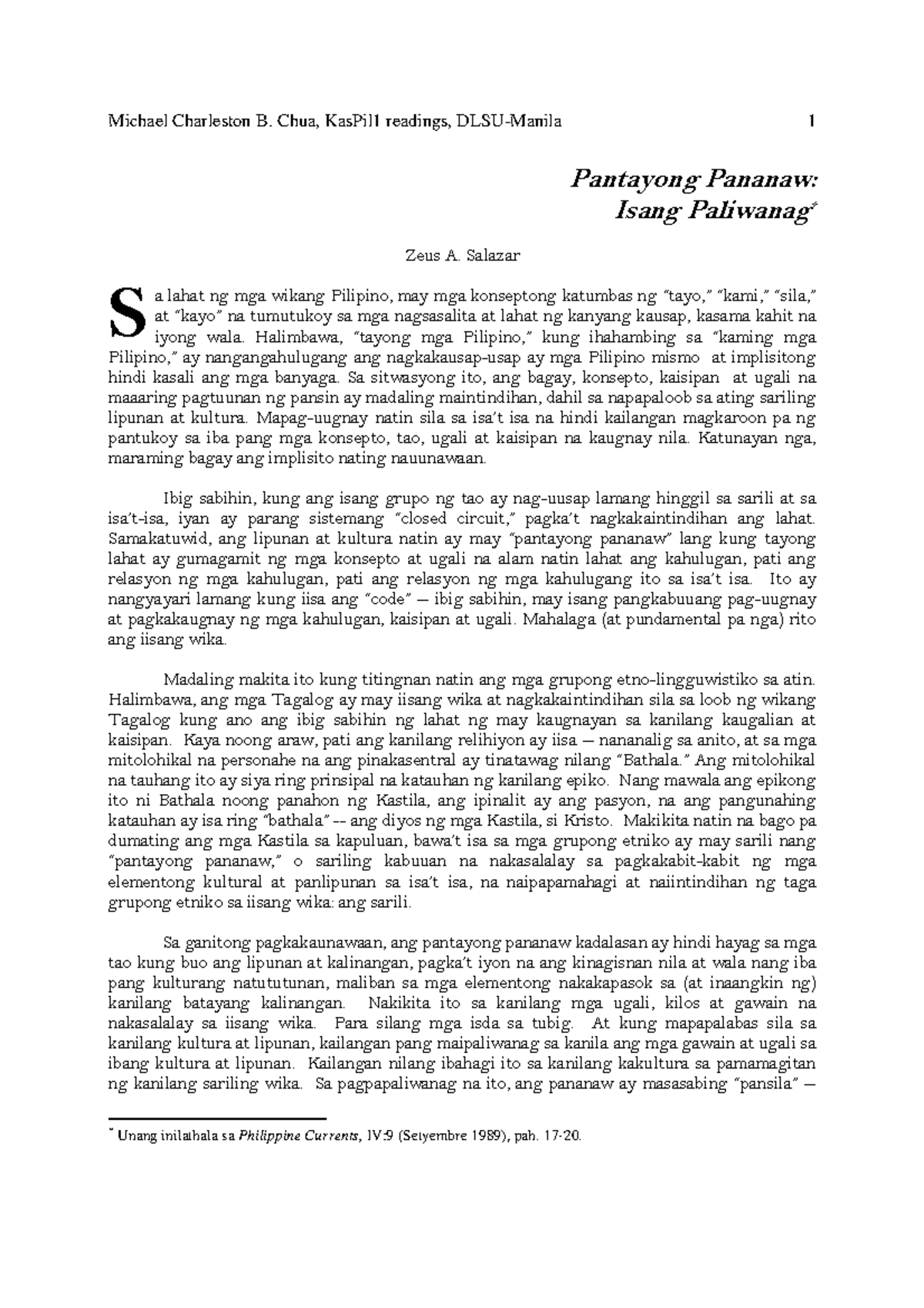 Pantayong Pananaw - Isang Paliwanag - - Studocu