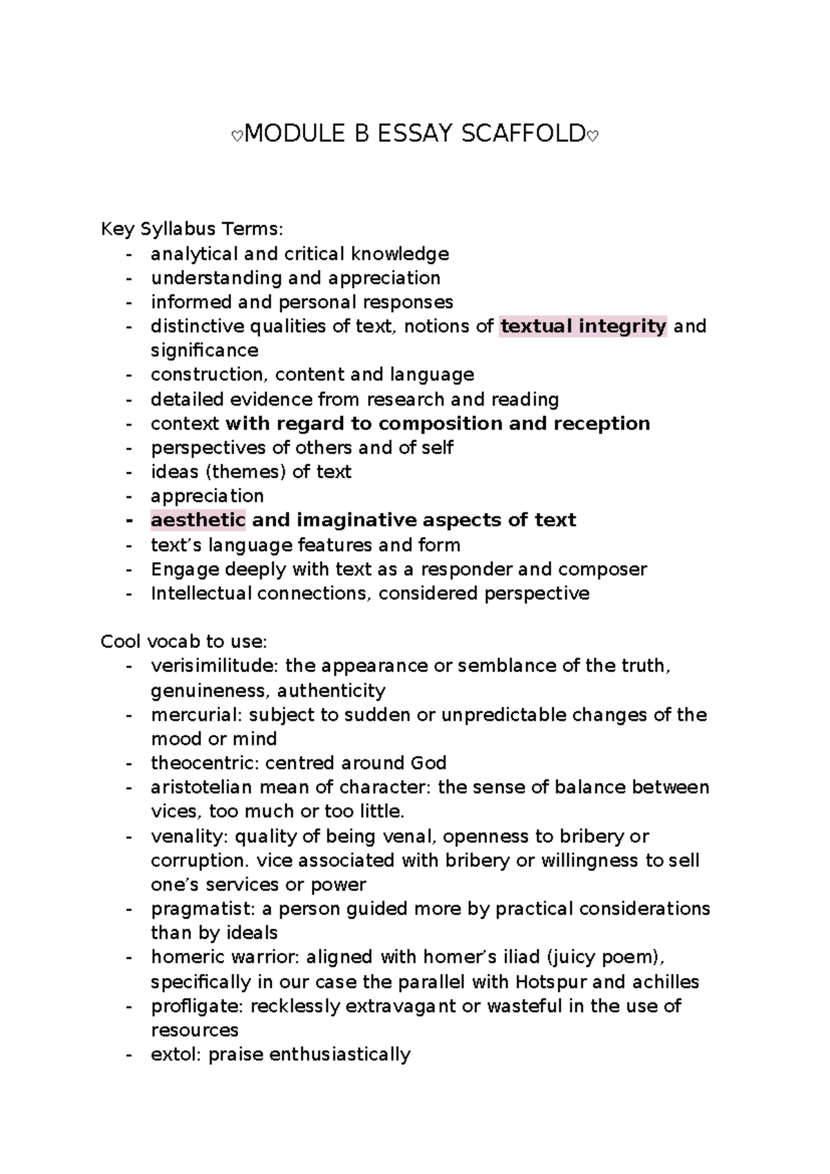 HP4P1 Advanced English Notes - ♡MODULE B ESSAY SCAFFOLD♡ Key Syllabus ...
