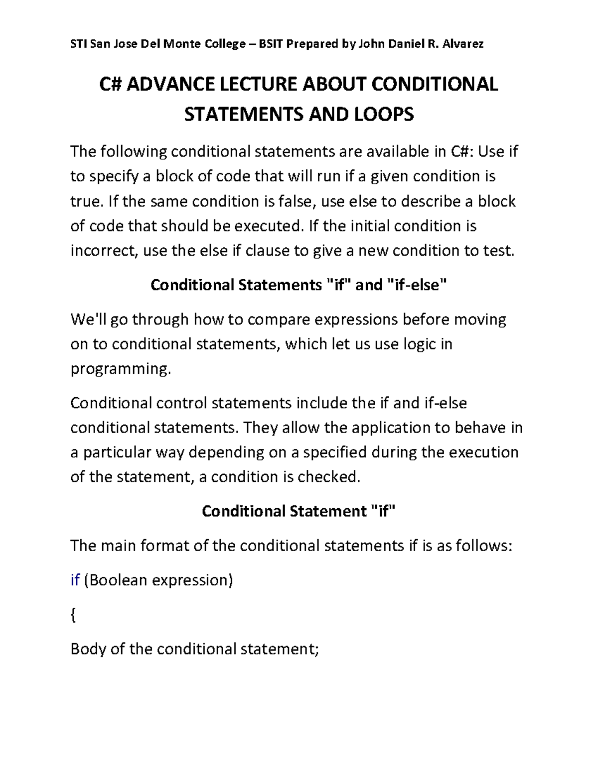 C Sharp Advance Lecture About Conditional Statements And Loops C 0732