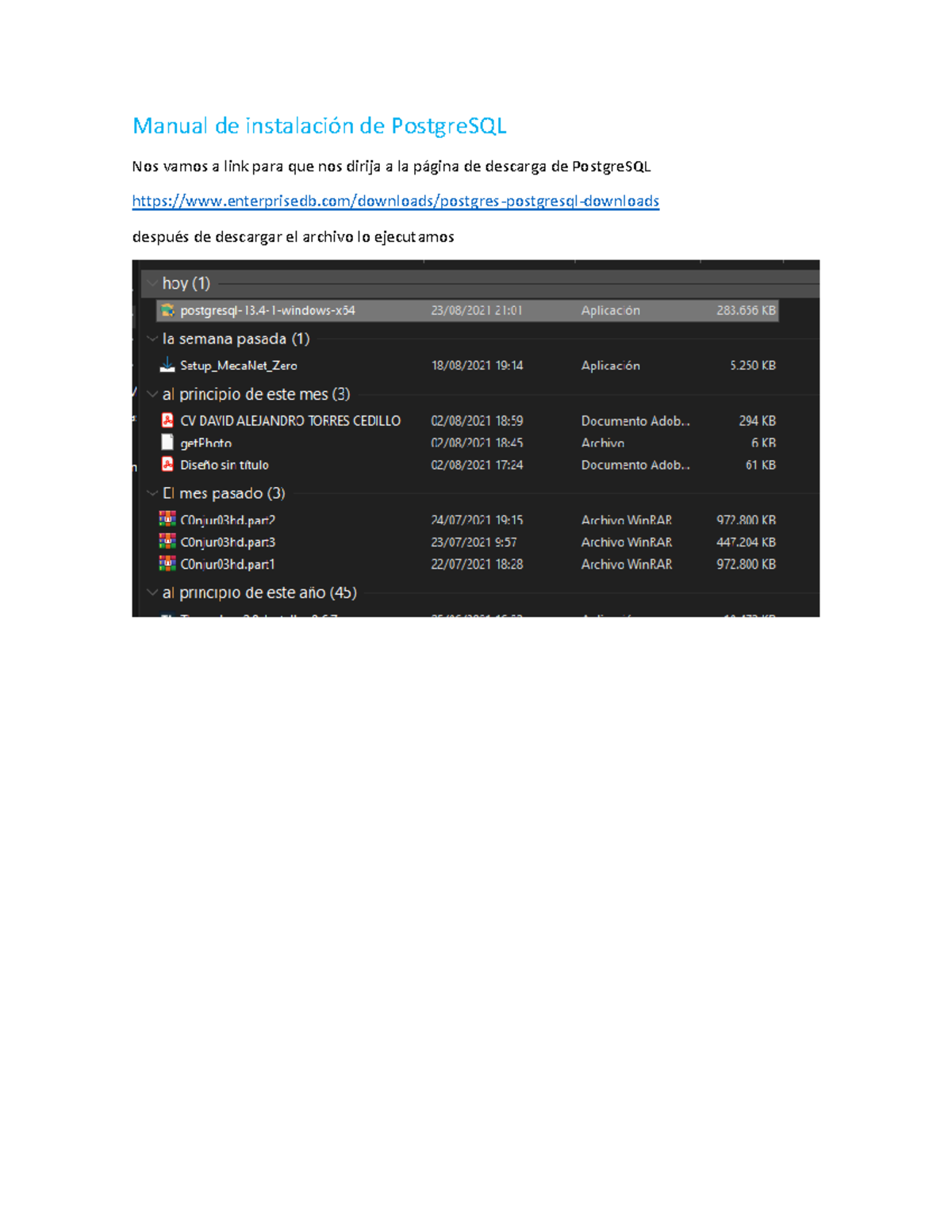 Manual de instalación de Postgre SQL-torres cedillo david alejandro - Manual de instalación de ...