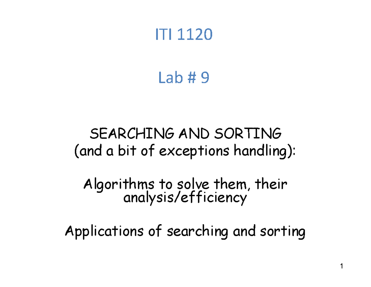 Lab9 Lab Iti 1120 Lab 9 Searching And Sorting And A Bit Of Exceptions Handling