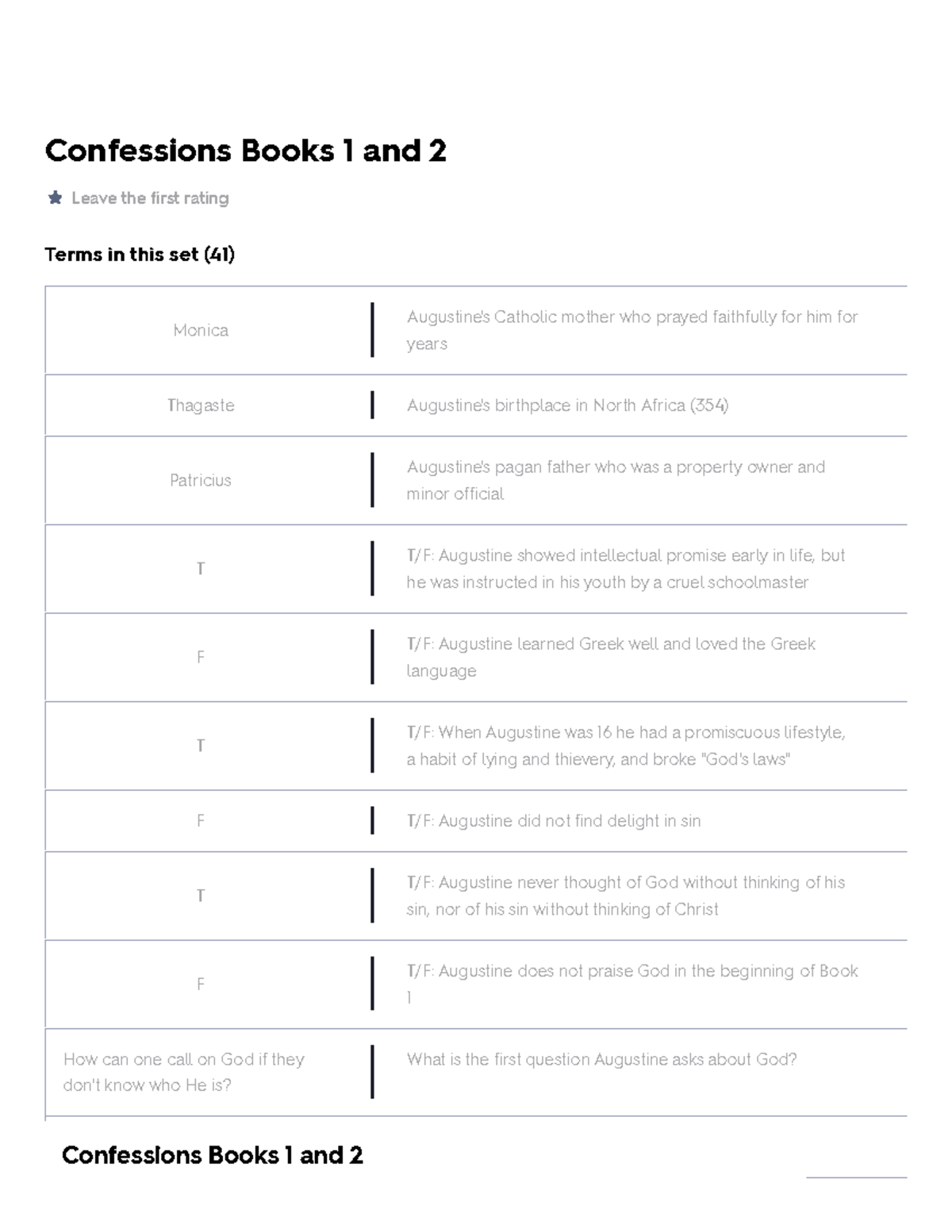 Confessions Books 1 and 2 Flashcards Quizlet - Confessions Books 1 and ...