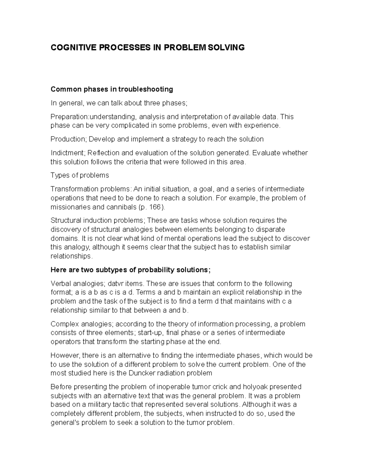 Cognitive processes in problem solving - COGNITIVE PROCESSES IN PROBLEM ...