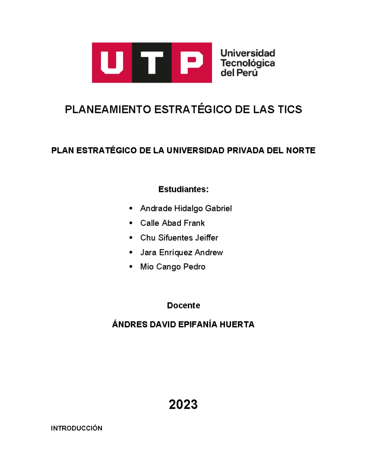 Final TICS UPN - PLANEAMIENTO ESTRATÉGICO DE LAS TICS PLAN ESTRATÉGICO ...