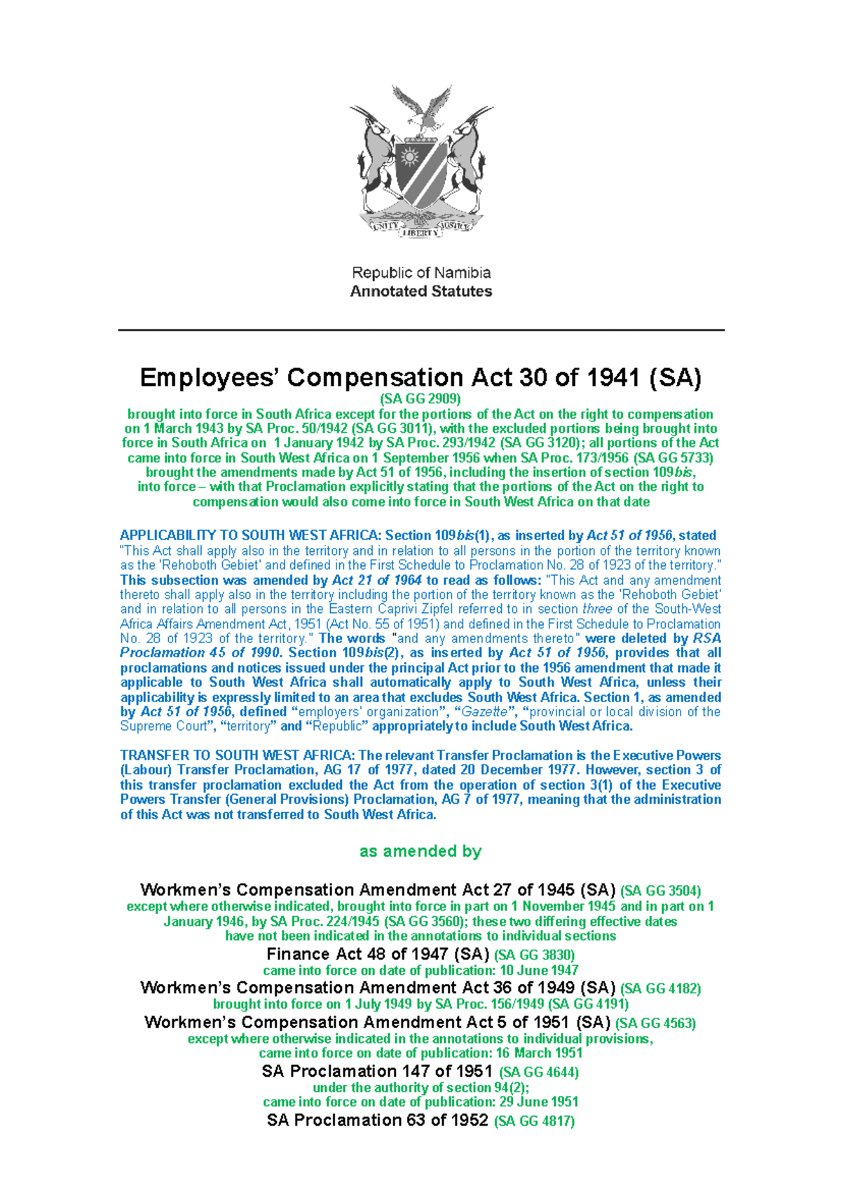 Employees' Compensation Act 30 of 1941 - Employees’ Compensation Act 30 of 1941 (SA) (SA GG 2909 ...