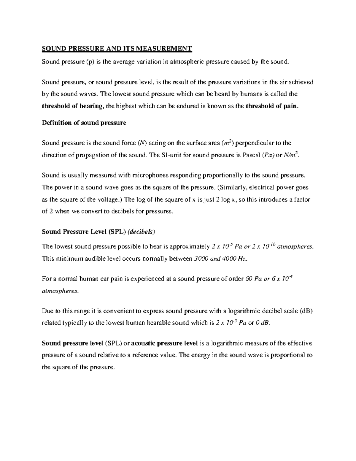 Sound Pressure Level AND Measurement - SOUND PRESSURE AND ITS ...