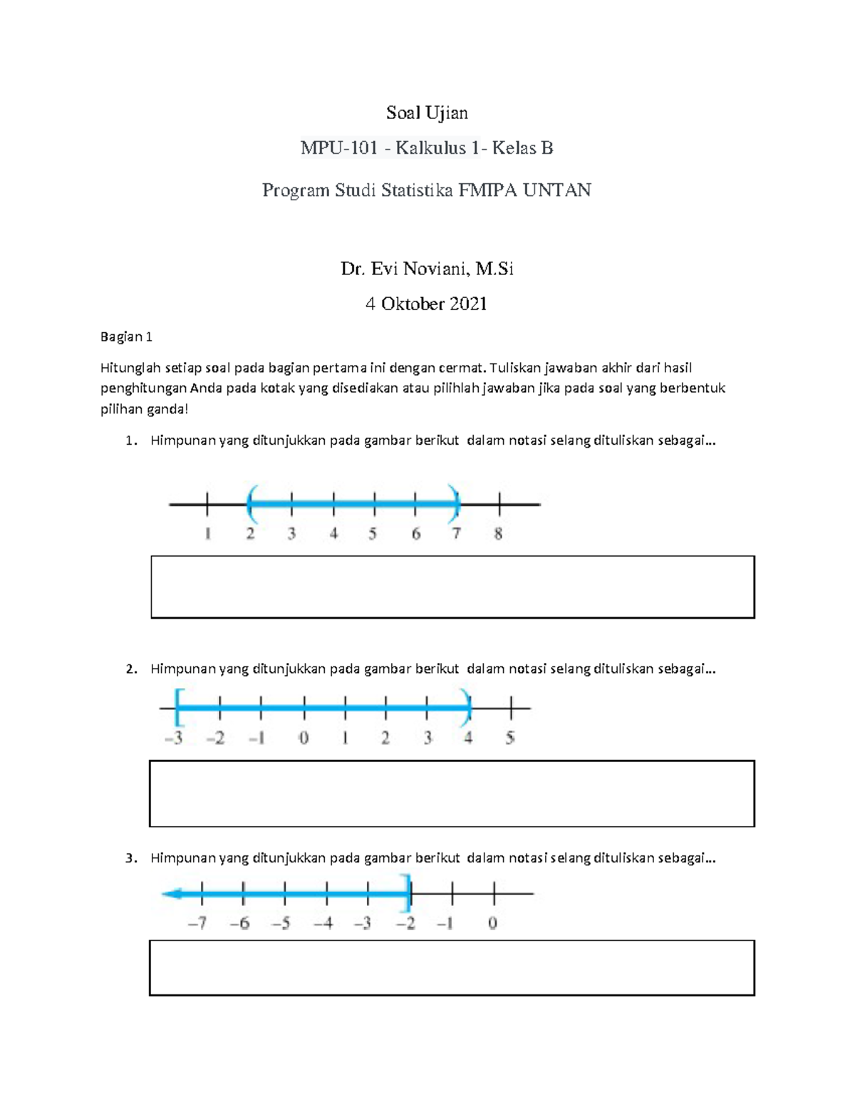UTS Kalkulus 1 FMIPA Untan Tahun 2021/2022 Prodi Statistik - Soal Ujian MPU-101 - Kalkulus 1 ...