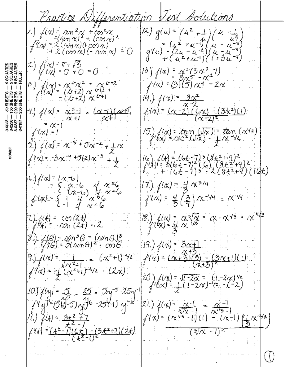 Basic Skills Differentiation Practice Solutions - MAT 225 - Studocu