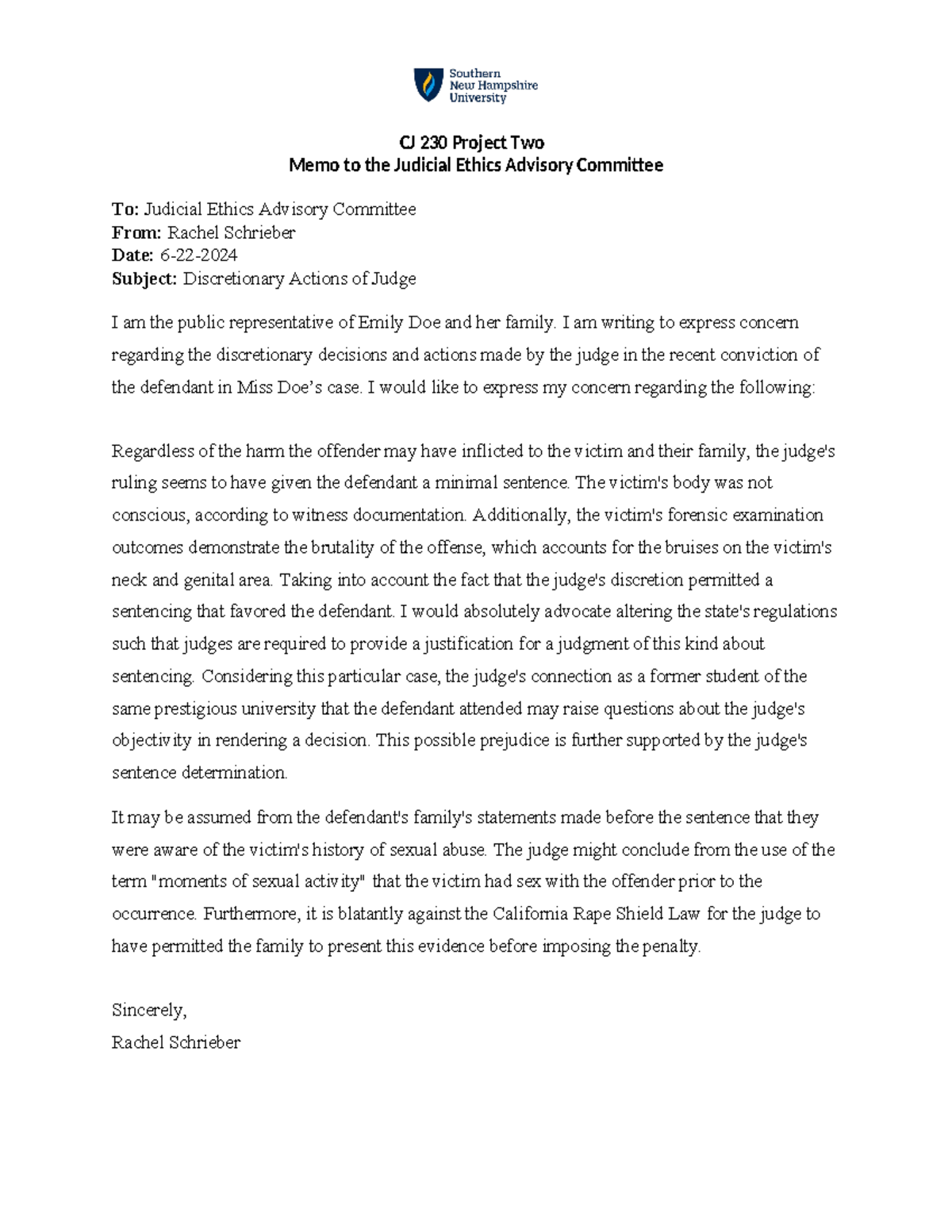 CJ 230 Project 2 RDS - Course Work - CJ 230 Project Two Memo to the ...