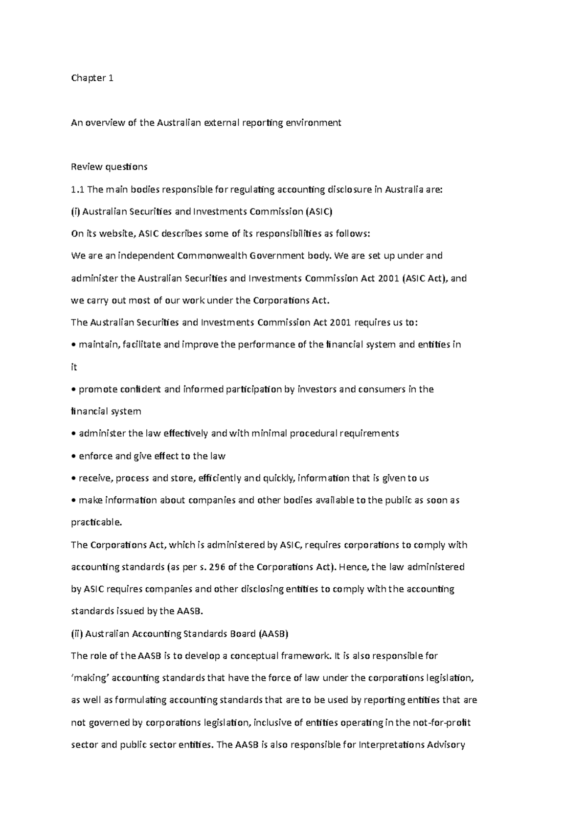 Document 1 - Week 1 notes - Chapter 1 An overview of the Australian ...