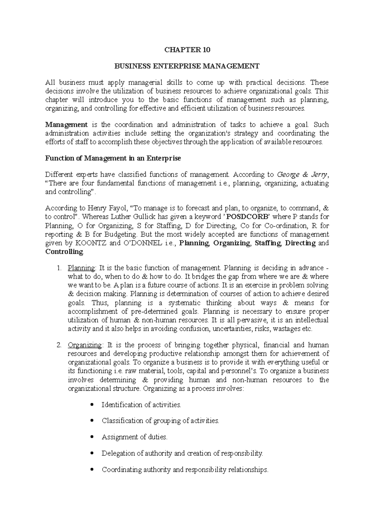 Chapter 10 Business enterprise management - CHAPTER 10 BUSINESS ...