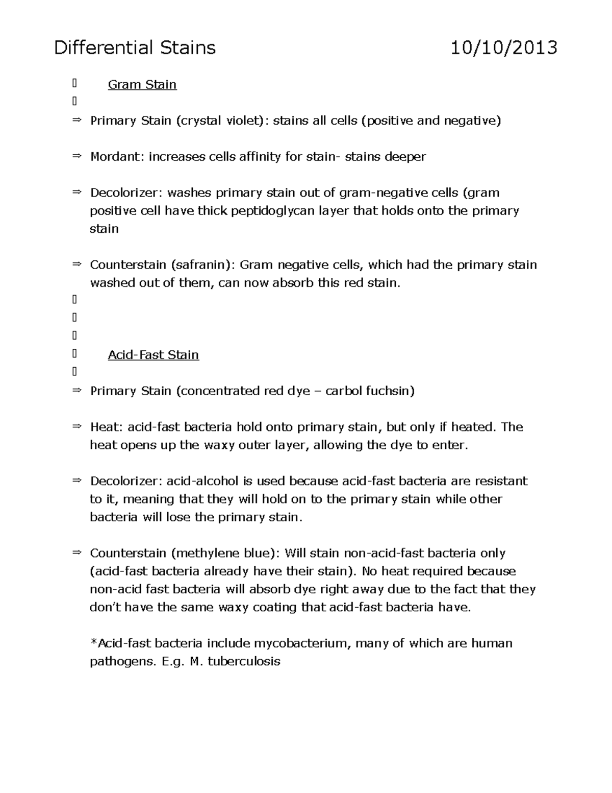 Differential Stains summary - Differential Stains 10/10/ Gram Stain ...