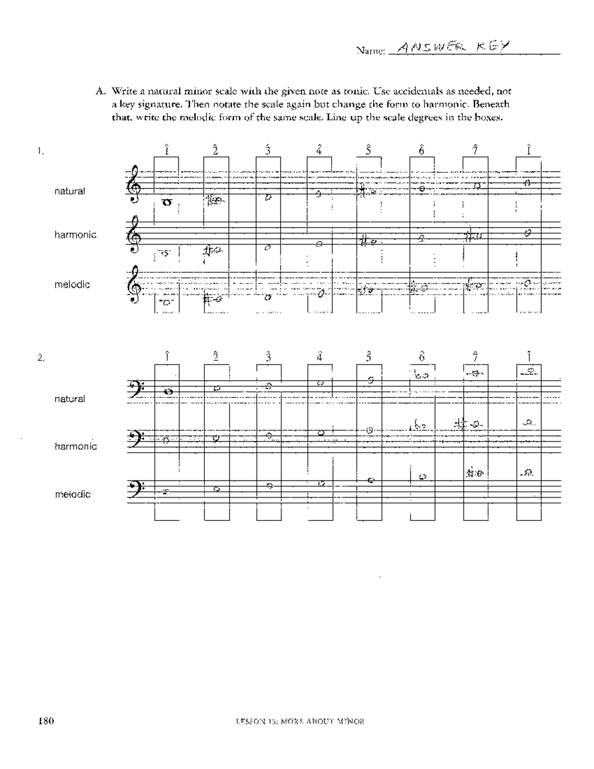 Lesson 13 Written Exercises Answer Key - Name: A. Write a natural minor ...