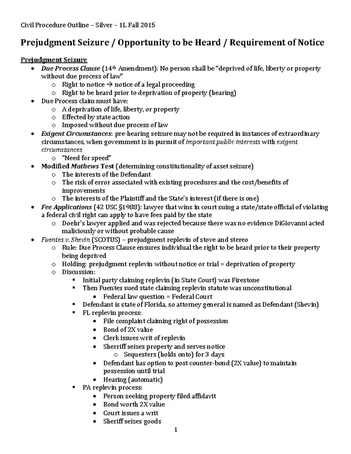 Civil Procedure Outline (Fall 2015 ) - Civil Procedure Outline – Silver ...