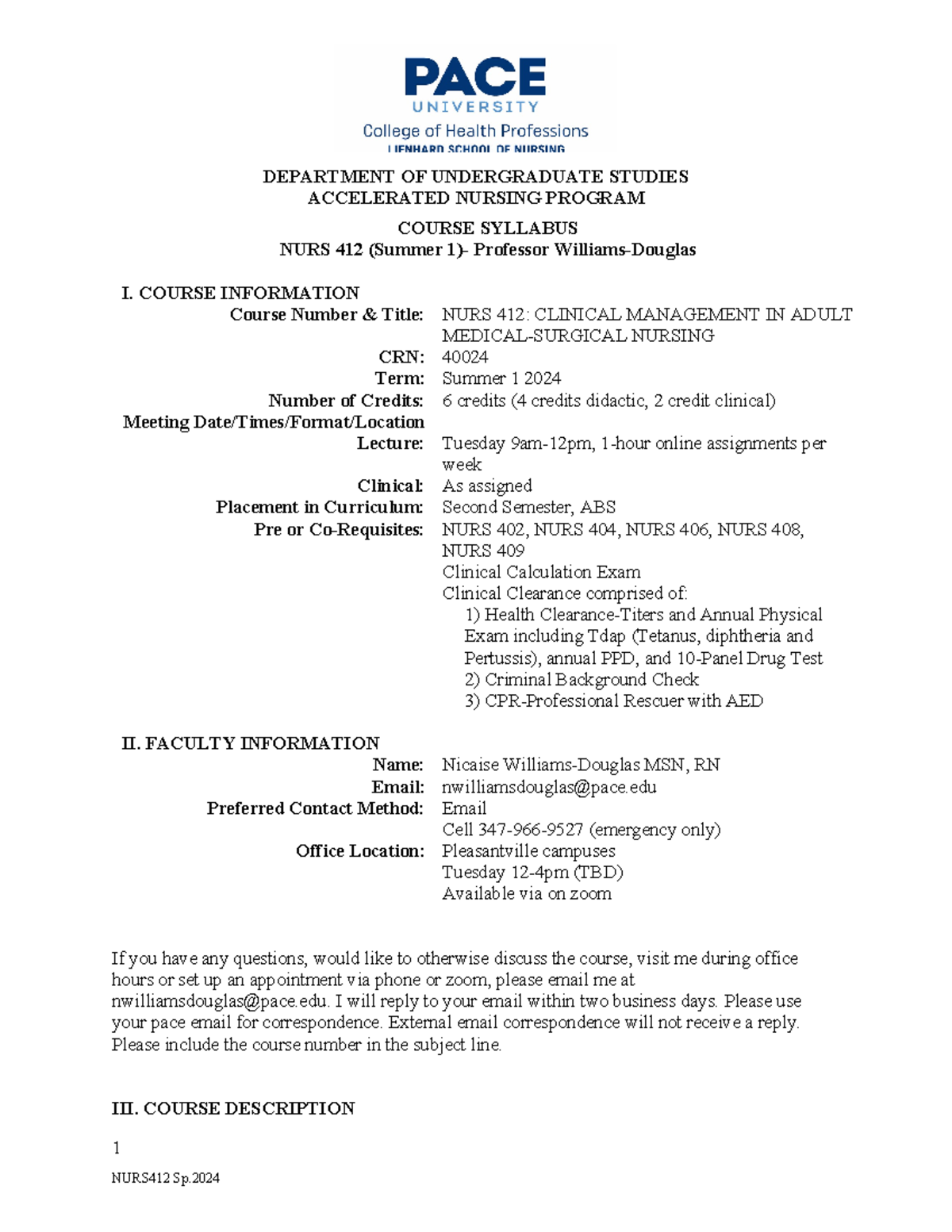 NURS 412 Syllabus - ACCELERATED NURSING PROGRAM COURSE SYLLABUS NURS ...