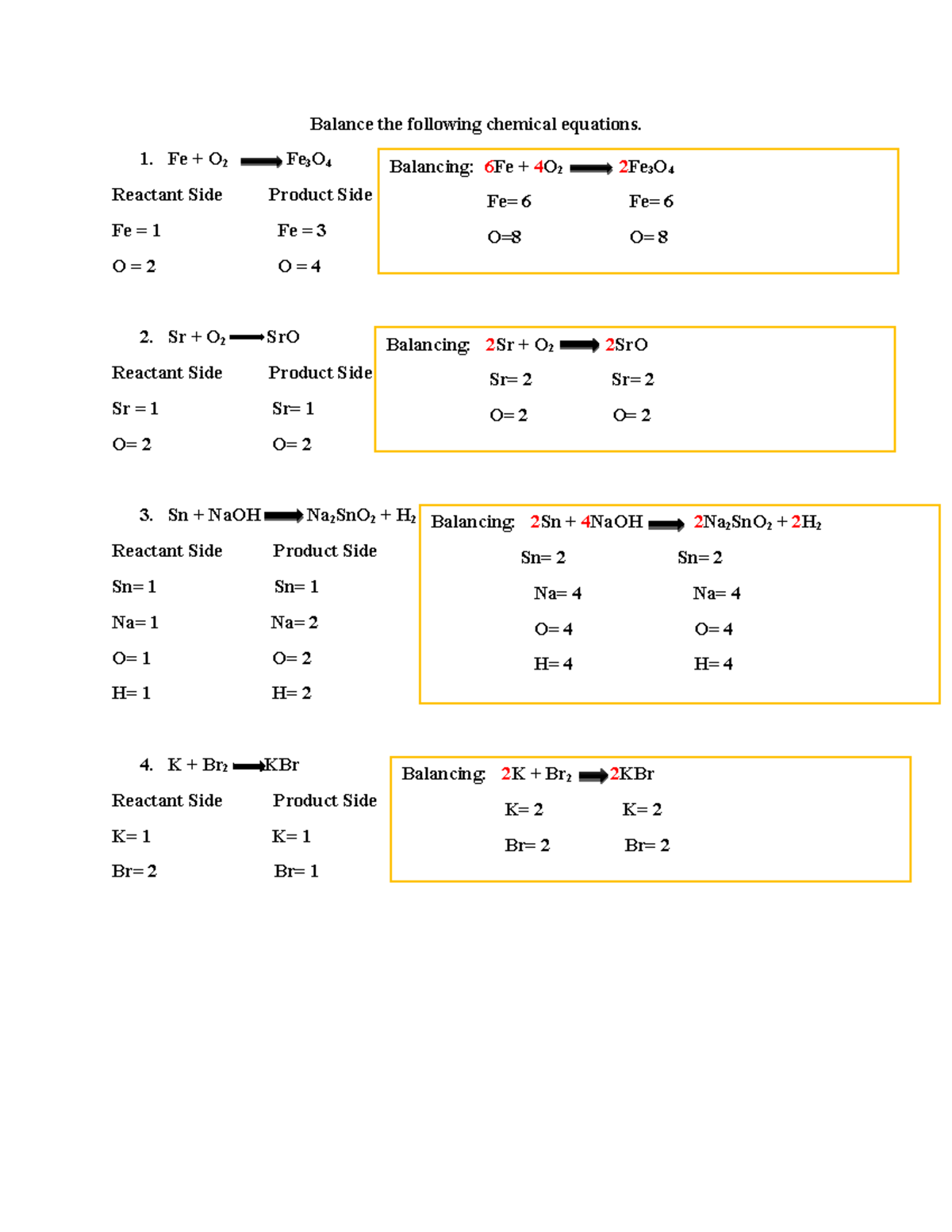 Kit Assignment Balancing equation - Balance the following chemical ...
