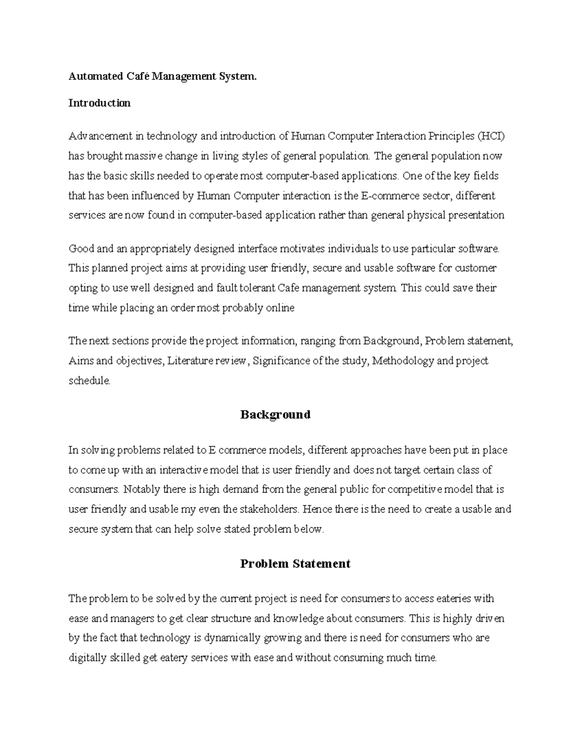 Project Proposal branoff - Automated Café Management System ...