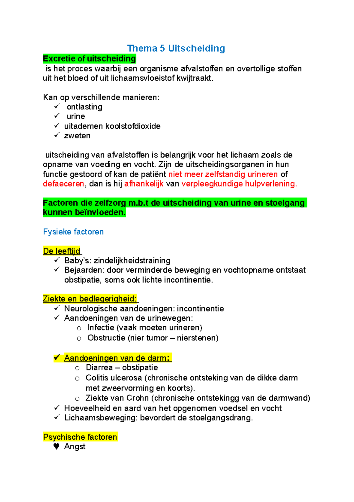 uitscheiding samenvatting - Theorie van de verpleegkunde - Thomas More ...