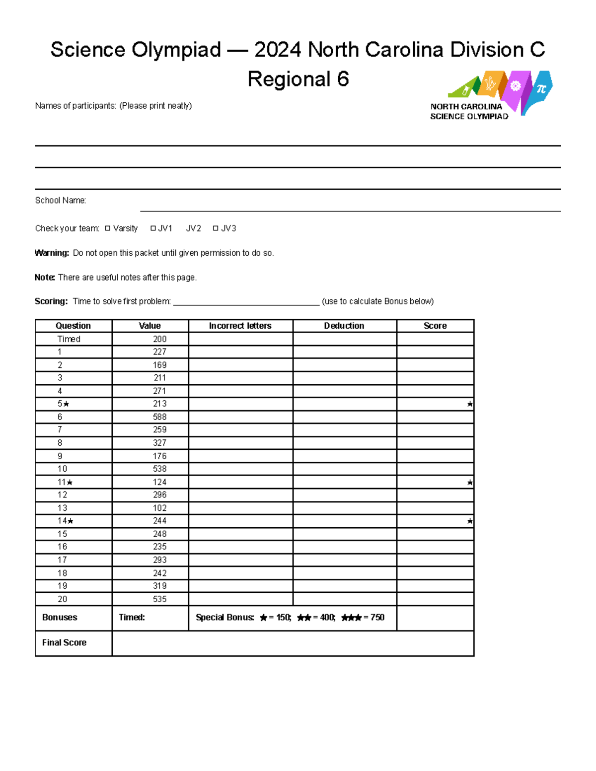 Codebusters Science Olympiad practice test div-c - Science Olympiad ...