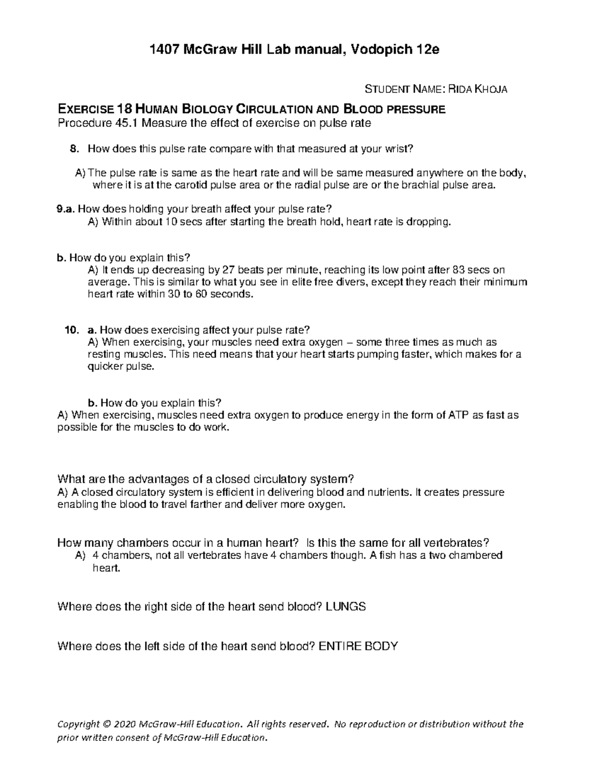Lab 18 Human Biology Circulation Blood Pressure Lab report rida khoja ...