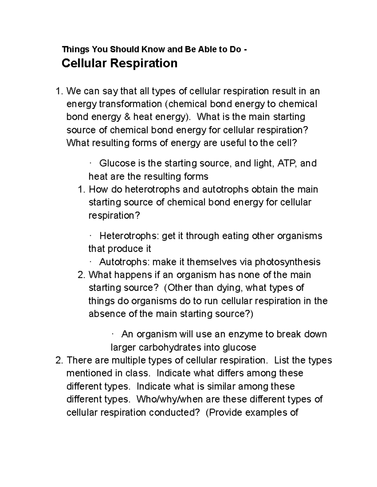 Cellular Respiration Review - Things You Should Know and Be Able to Do ...
