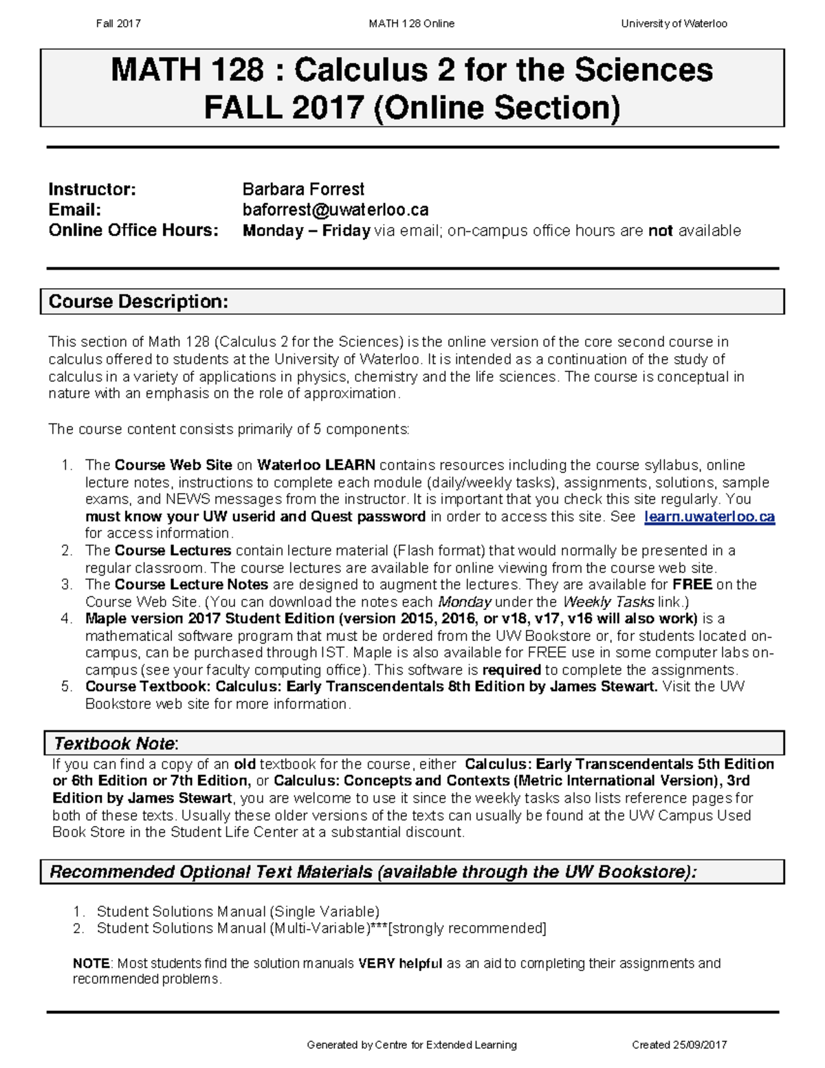 1179 MATH 128 - Barbara - MATH 128 : Calculus 2 for the Sciences FALL ...