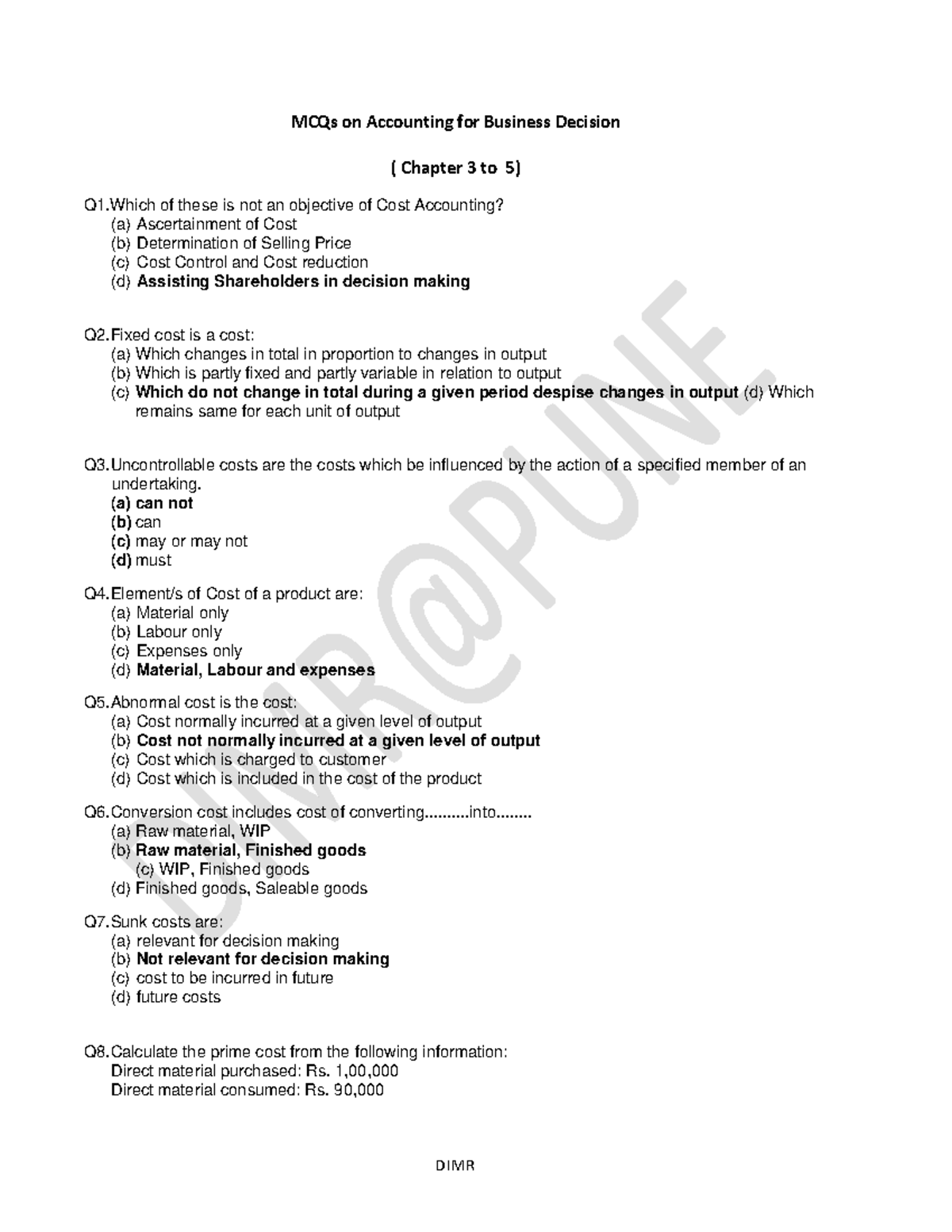 101 ABD MCQs-III-to-V-1 - MCQs on Accounting for Business Decision ...