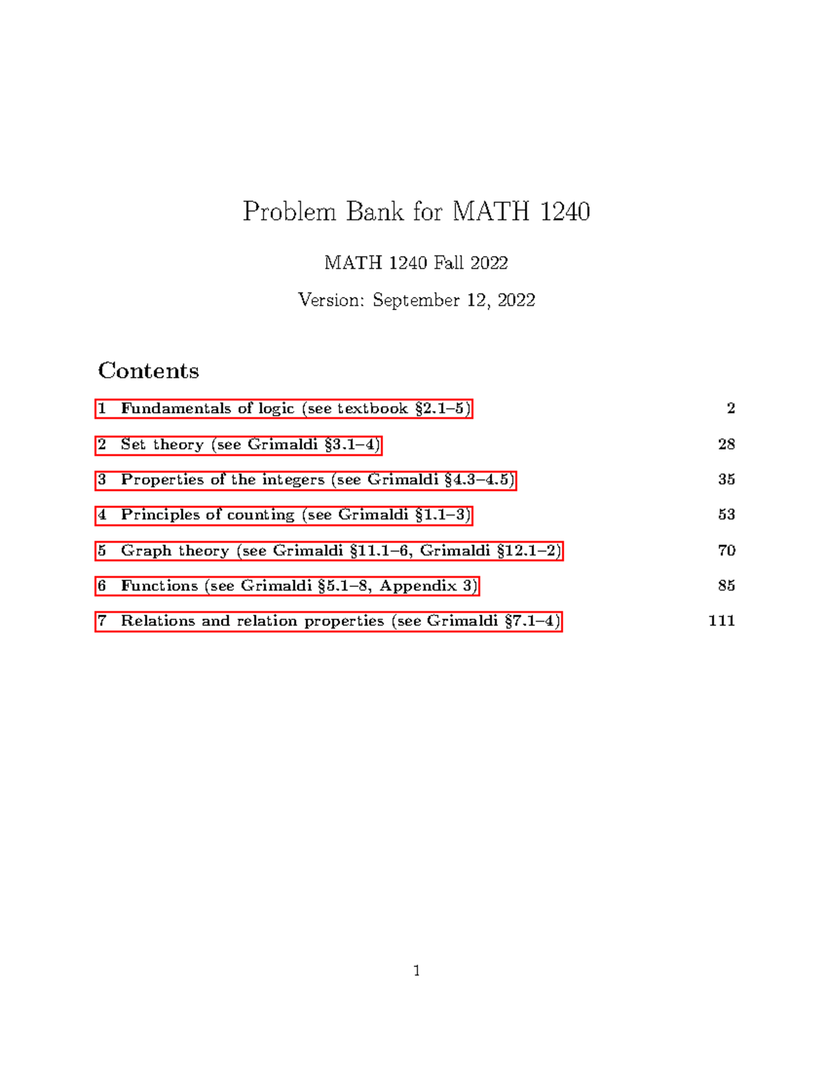 1240Problem Bank F 22(Solutions-Updated V 1) - Contents Problem Bank ...
