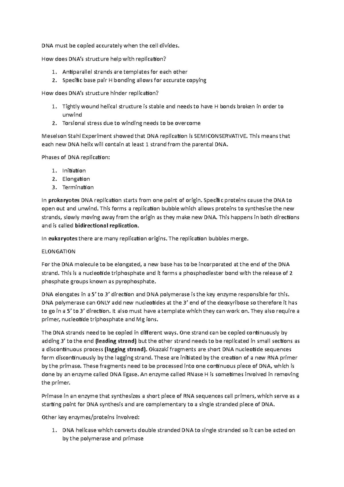 DNA replication and Repair - DNA must be copied accurately when the ...