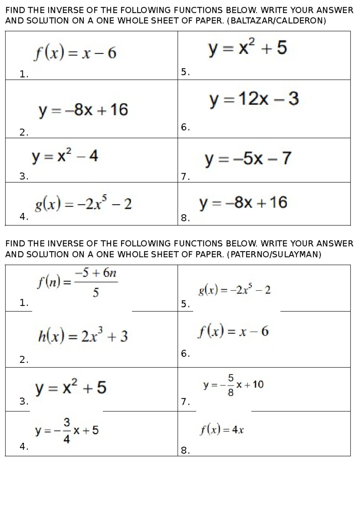 Summative 3. Inverse - BOARD WORK1 G11 - General Mathematics - FIND THE ...