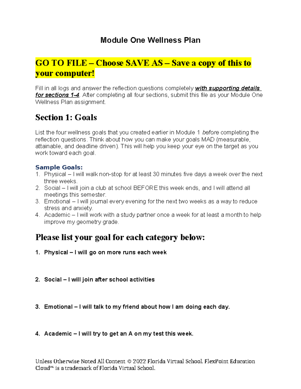 Module one wellness plan - Module One Wellness Plan GO TO FILE – Choose ...