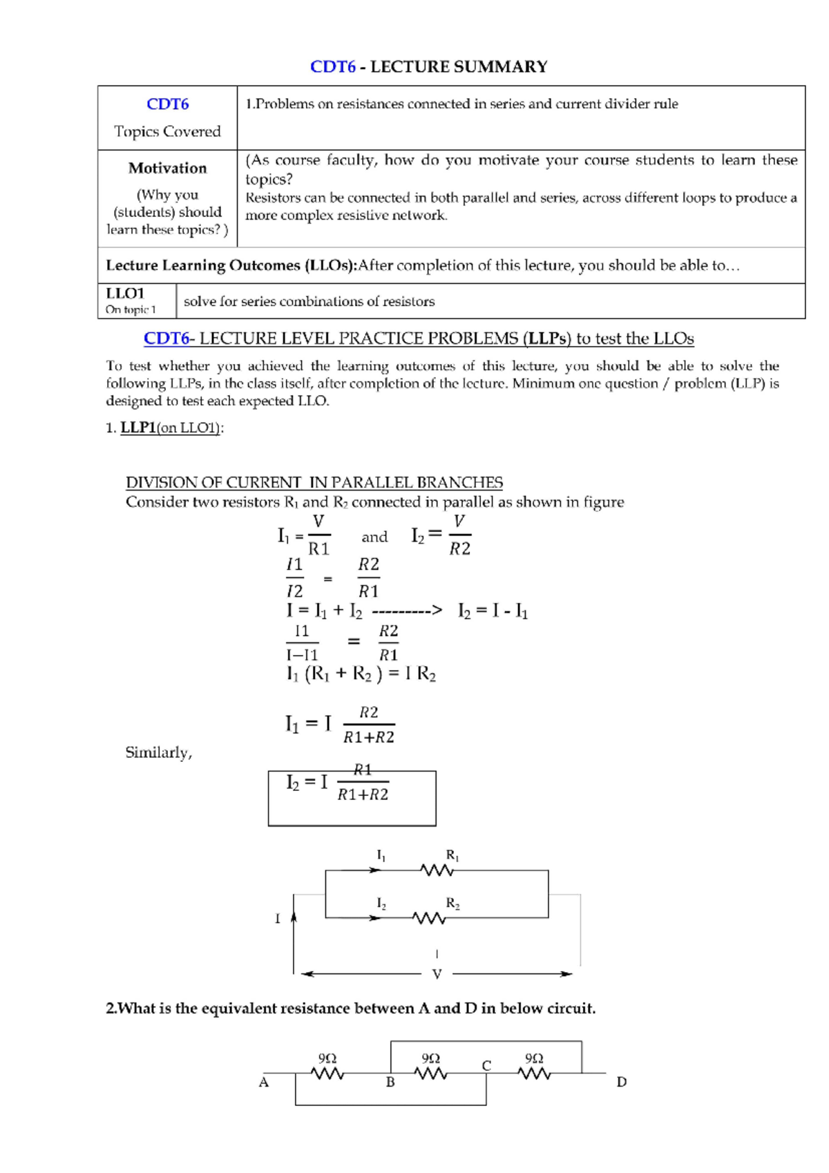 BEE CDT6 Summary - Basic Electrical Engineering - Studocu