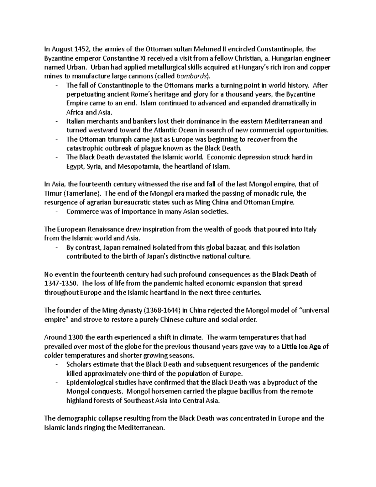 Chapter 14 Collapse and revival in Afro-Eurasia - In August 1452, the ...