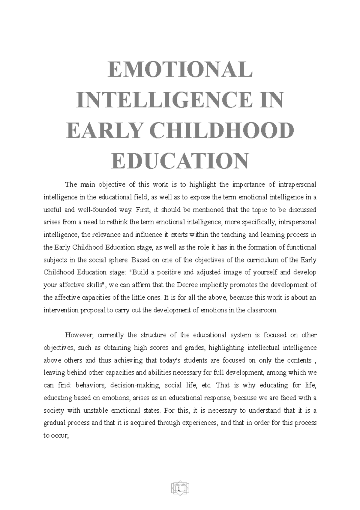Emotional Intelligence IN Early Childhood Education - 1 EMOTIONAL ...
