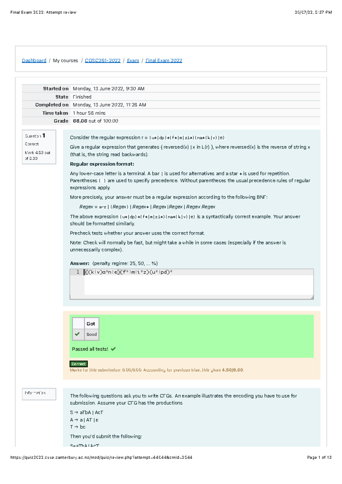COSC261 22S1 Exam - Exam paper - Dashboard / My courses / COSC261-2022 ...
