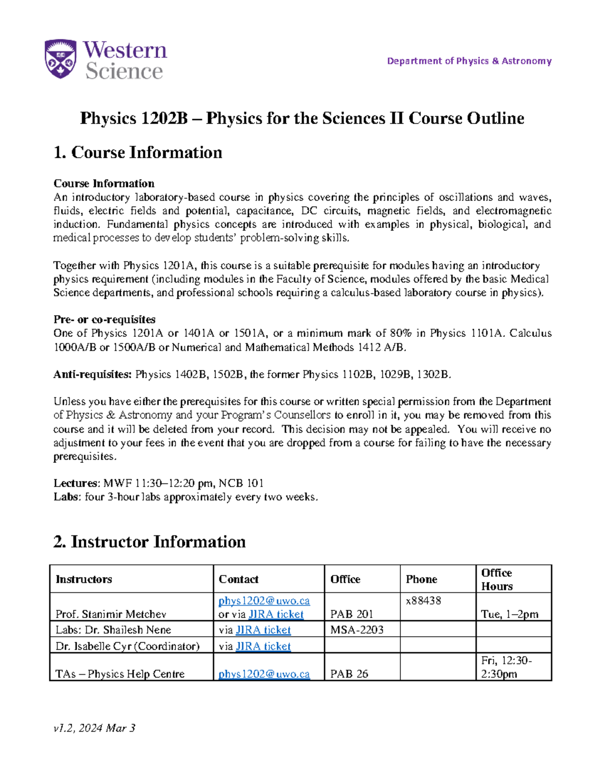 Course Outline PHY1202B W24 v1 - Department of Physics & Astronomy ...