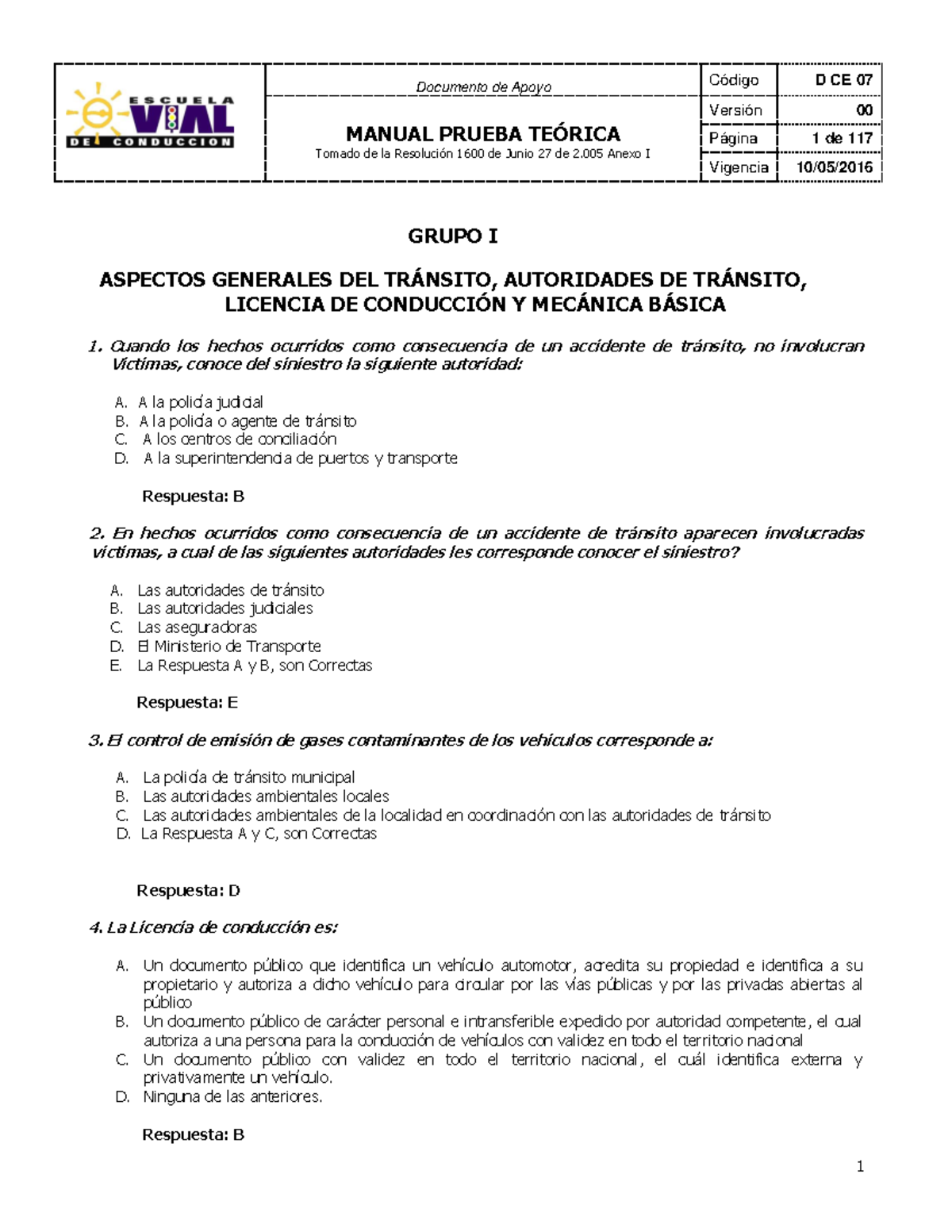 Manual Prueba Teórica PDF - Documento de Apoyo Código D CE 07 MANUAL ...