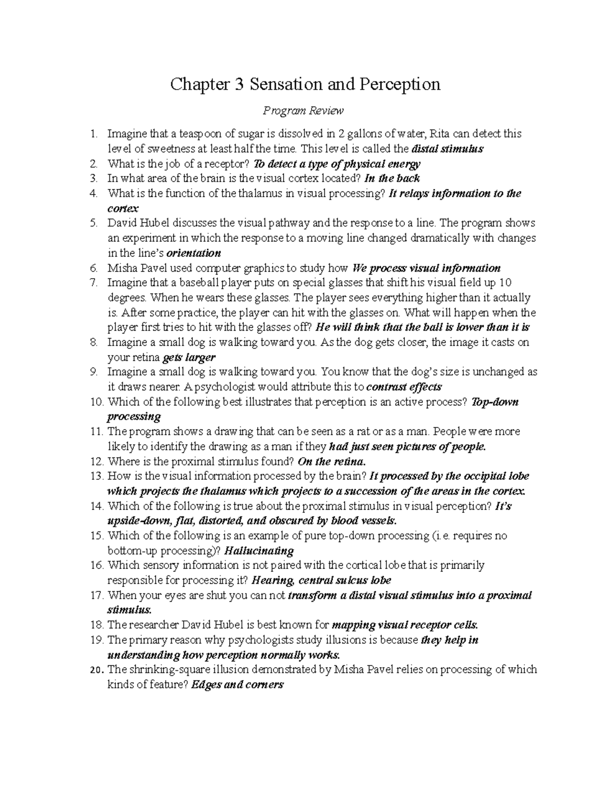 Chapter 3 Program Review - Chapter 3 Sensation and Perception Program ...
