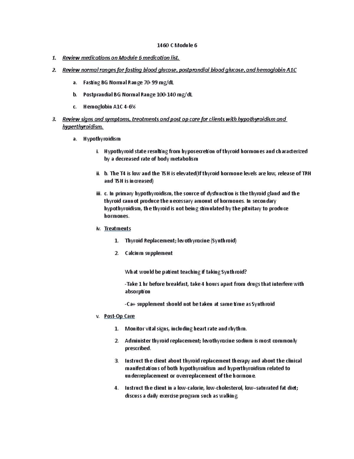 Module 6 test review - more notes - 1460 C Module 6 1. Review ...