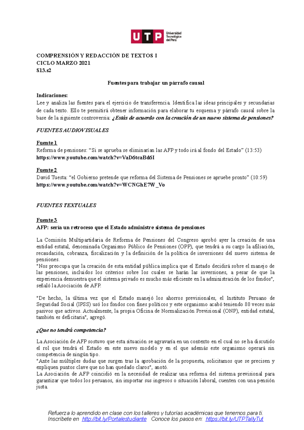 S13.s2- Fuentes para trabajar párrafo causal- Marzo 2021 - Comprensión ...